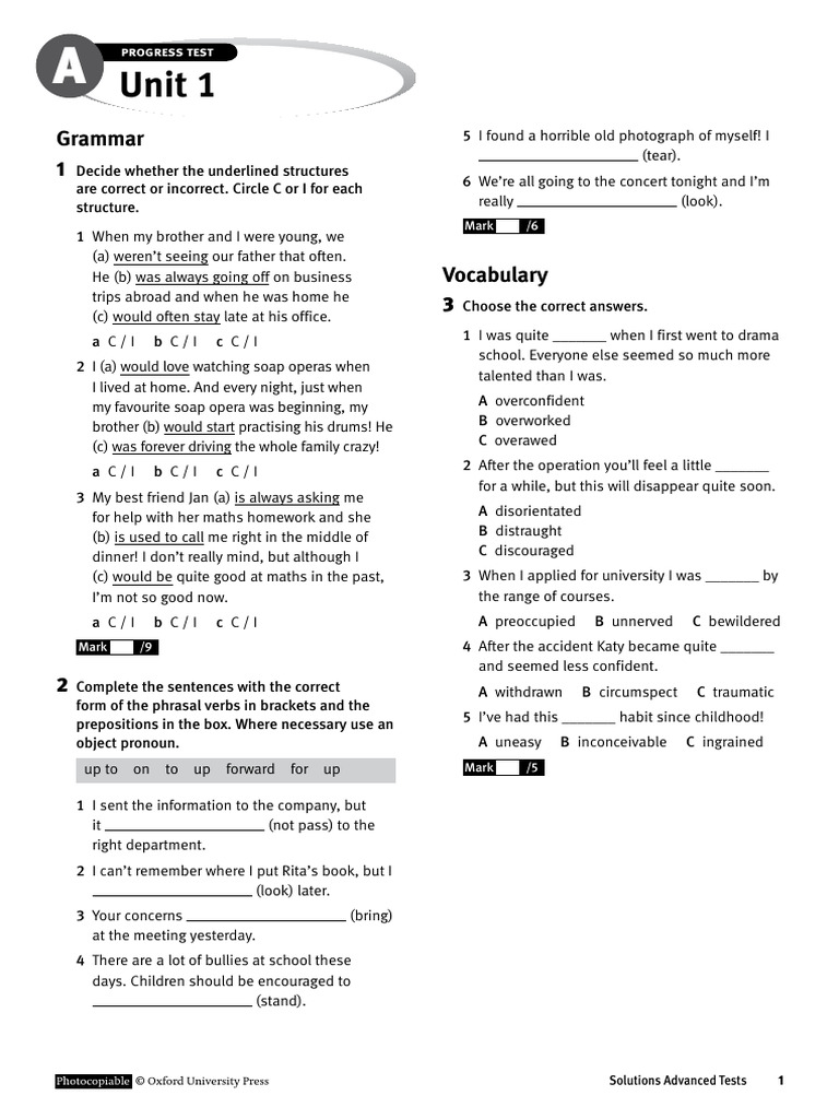 Sol Adv Progresstest 1a | PDF