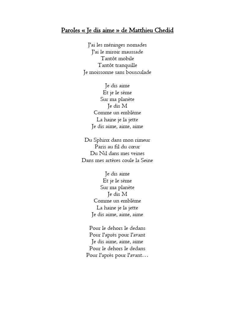 Paroles Je Dis Aime | PDF