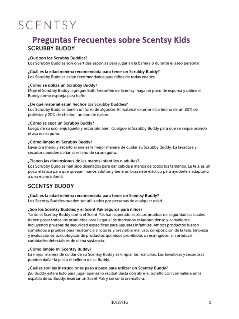 16fw Rall Scentsy Kids Faq v2 - Us-Mx-Es | PDF