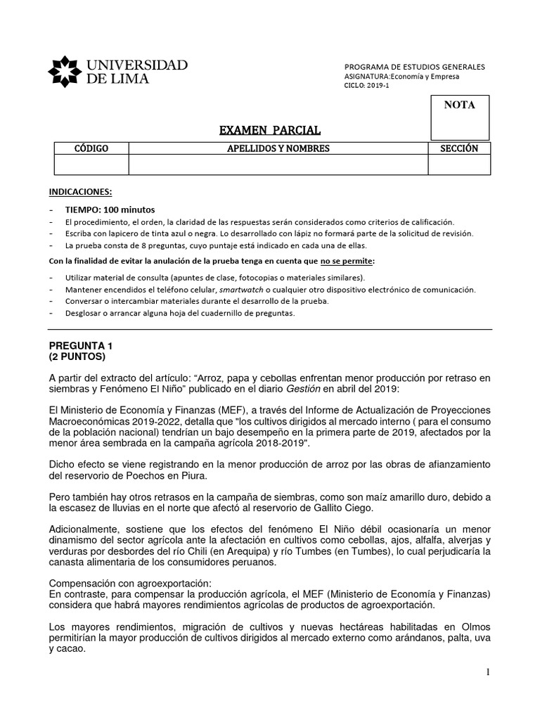 1-Solucionario Examen Parcial 2019-1 UPN | Descargar gratis PDF | Oferta (economía) | Precios