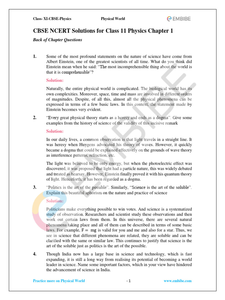 Class 11 Physics: Physical World | PDF