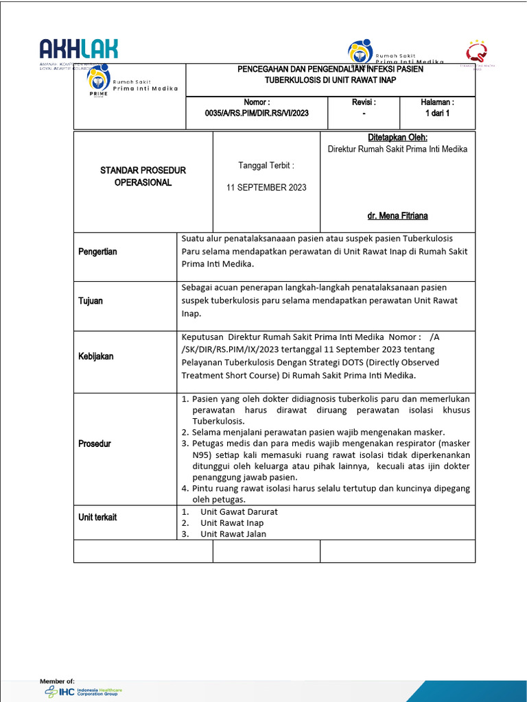 Sop Pasien TB Ranap Sesuai Ppi | PDF