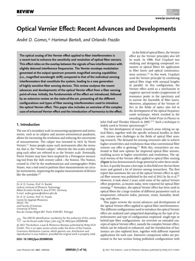 Optical Vernier Effect Recent Advances and Develop | PDF ...