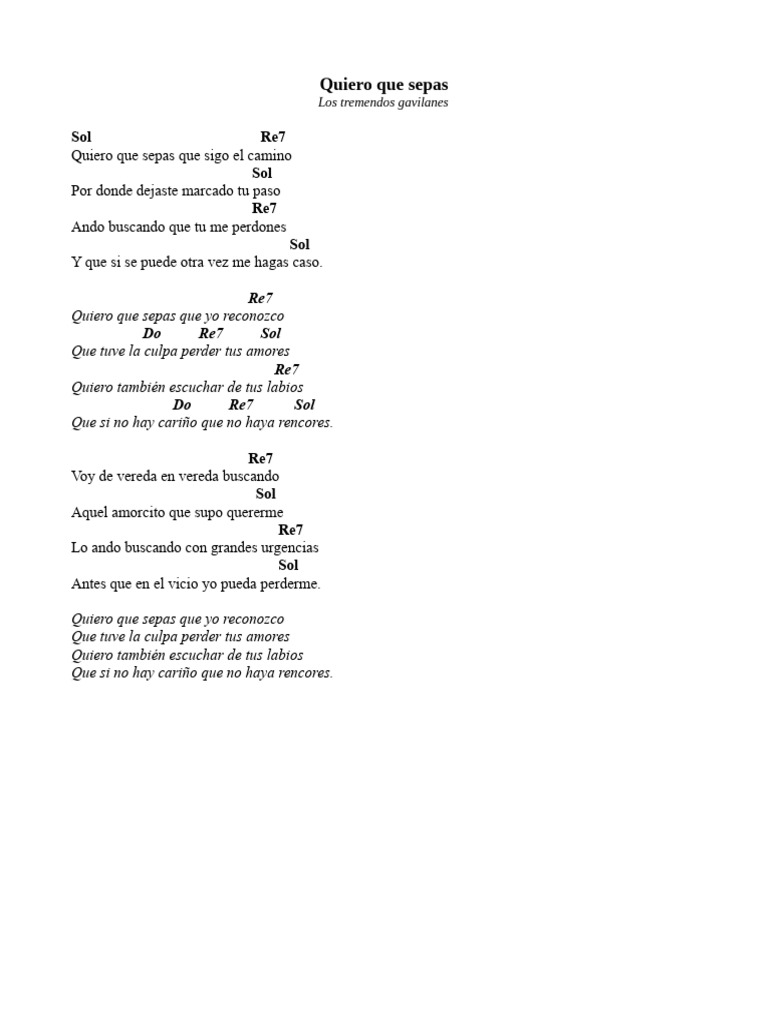 Quiero Que Sepas (Letra y Acordes) | PDF