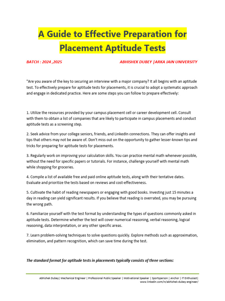 Effective Preparation For Placement Aptitude Tests | PDF