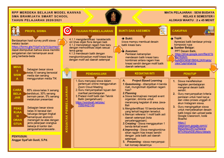 RPP Model Kanvas Seni Xi Desain Batik | PDF