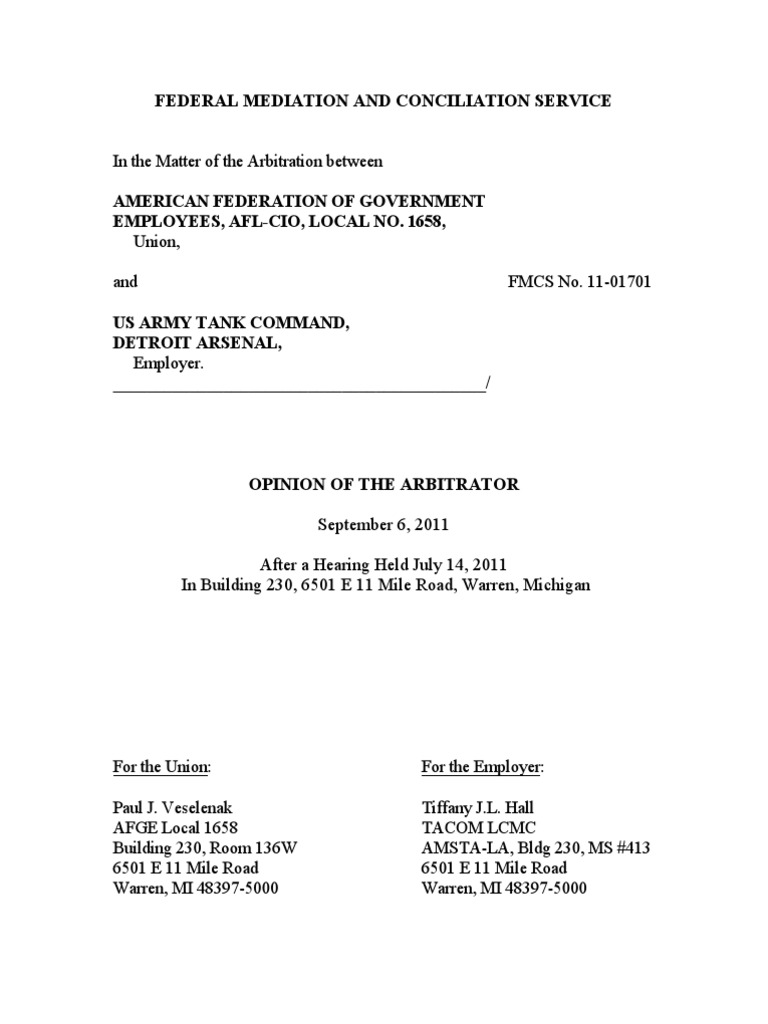 Arbitration Opinion: AFGE Local 1658 Case | PDF | United States Code ...