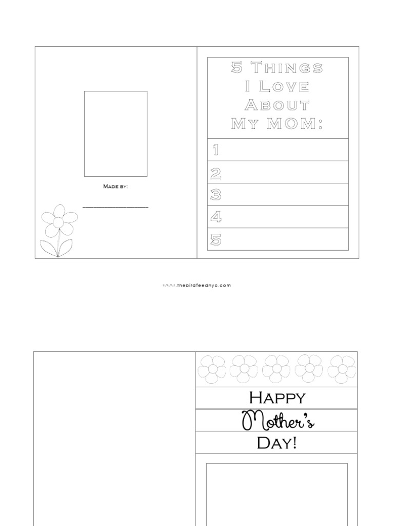 Printable Card For Kids 5 Things I Love About My Mom | PDF