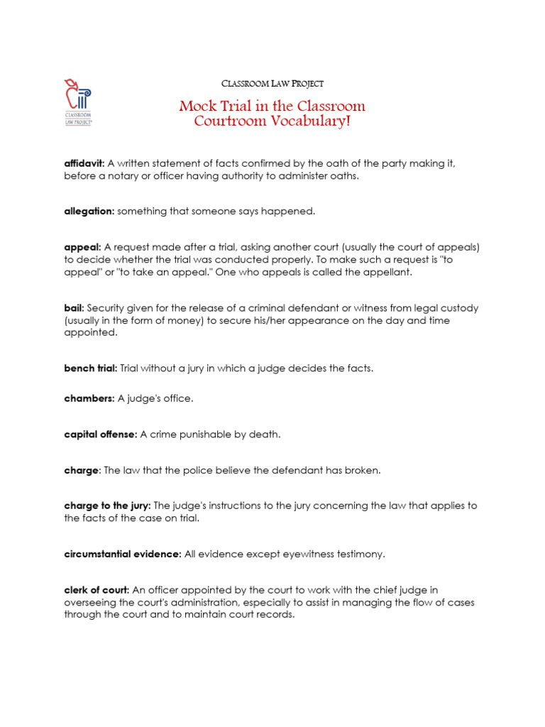 Mock Trial in The Classroom Vocabulary List | PDF