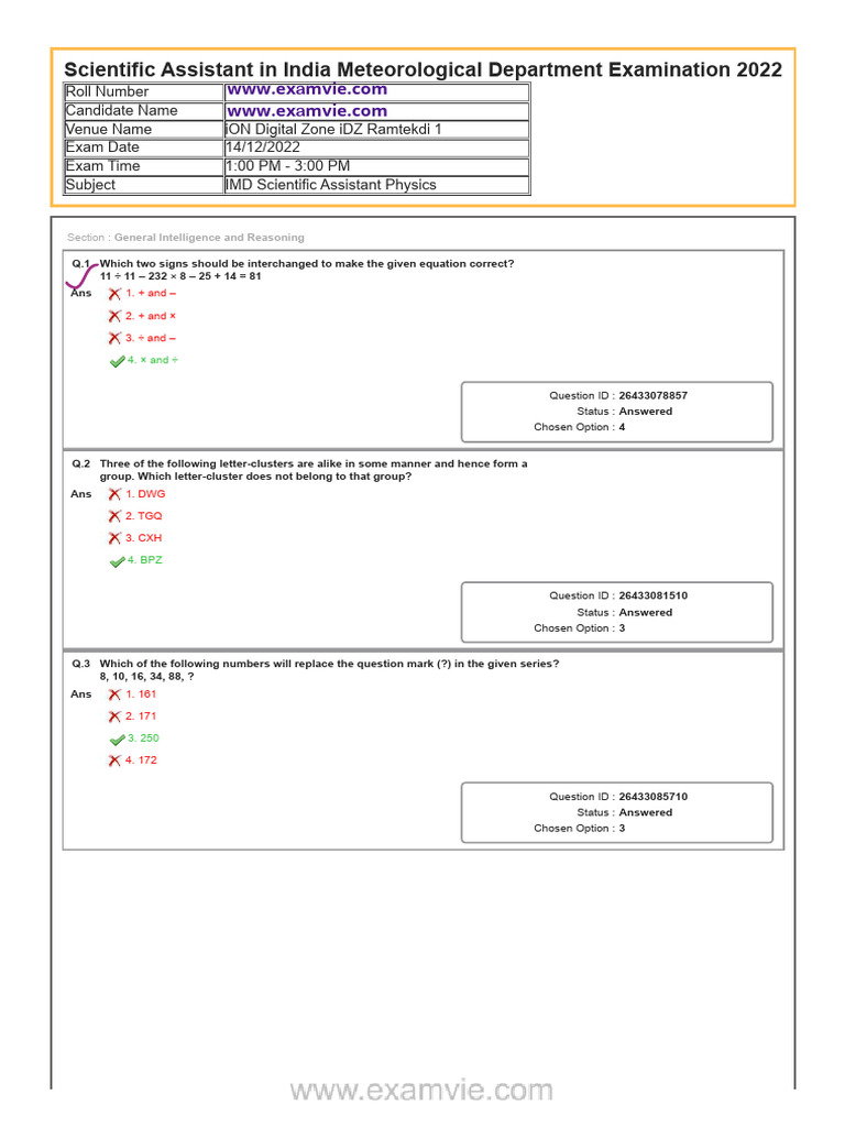 SSC IMD Scientific Assistant Physics 2022 14 December Second Shift | PDF