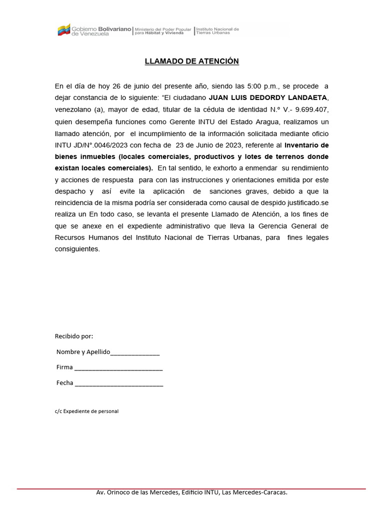 Llamado de Atencion | PDF