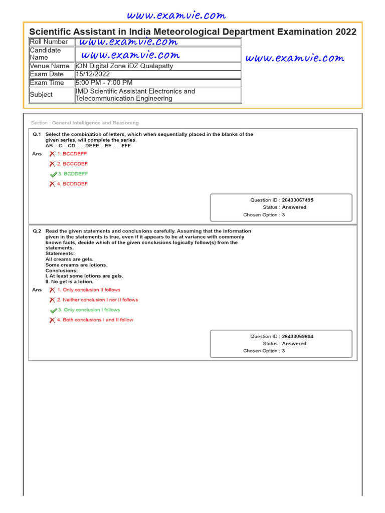 SSC IMD Scientific Assistant Physics 2022 15 December Last Shift | PDF