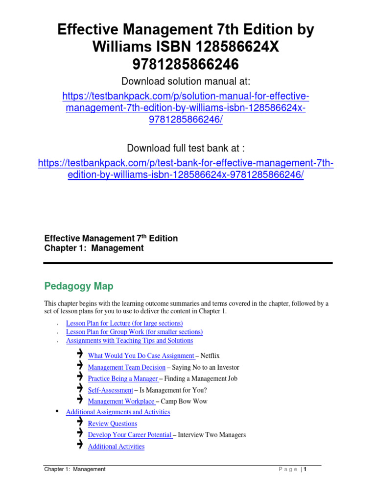 Effective Management 7th Edition Chuck Williams Solutions Manual 1 | PDF