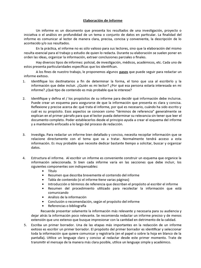 Formato Para La Elaboración de Informe | PDF | Información