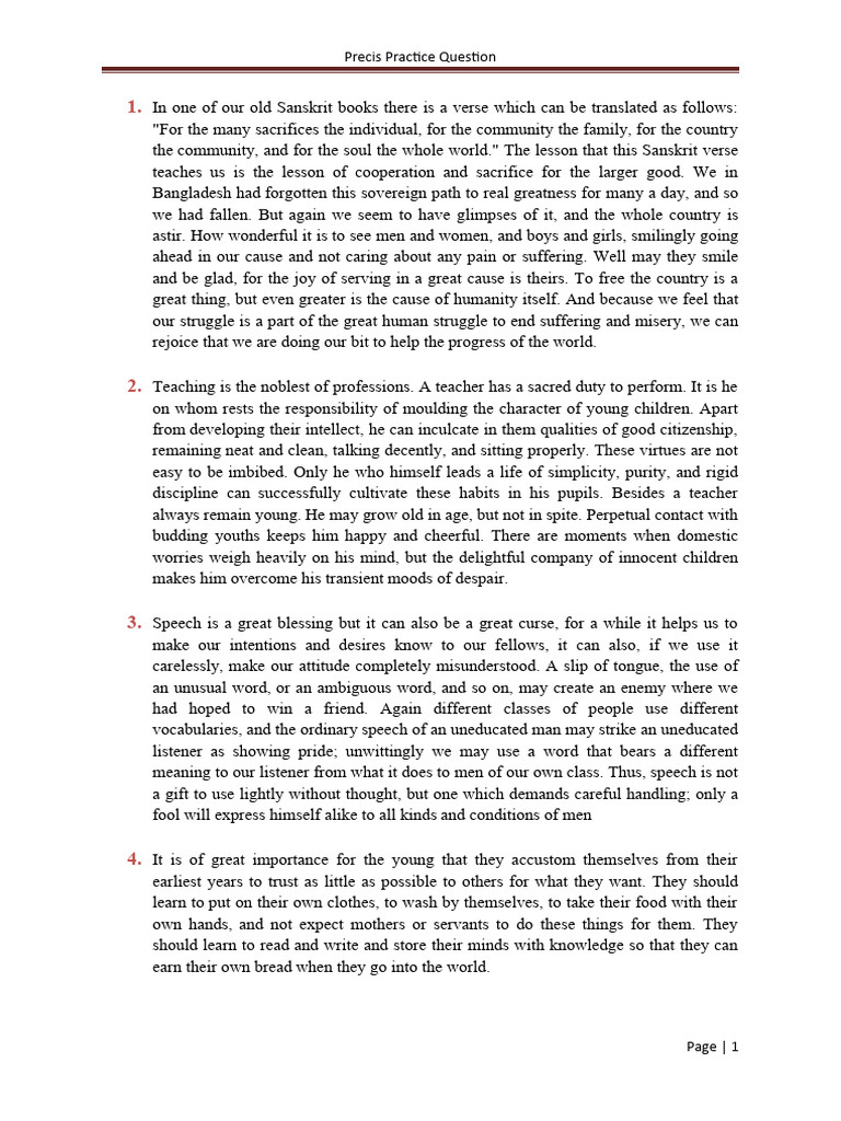 Precis Practice Question | PDF