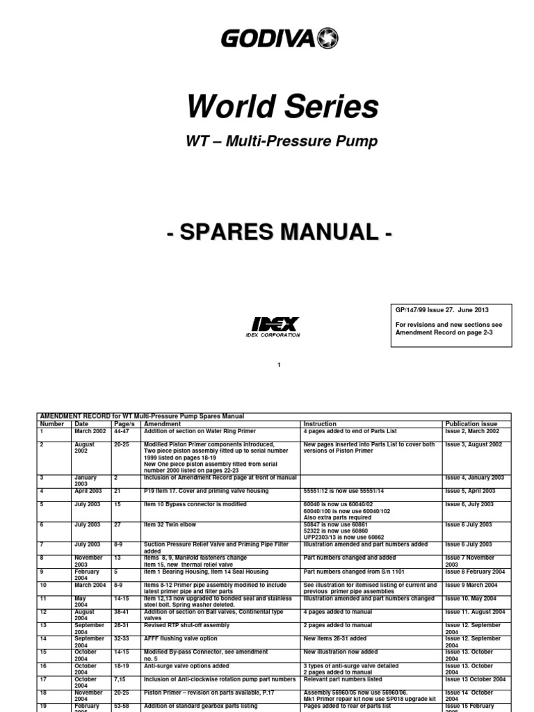 Godiva WT Multi-Pressure Pump Manual | PDF | Technology & Engineering