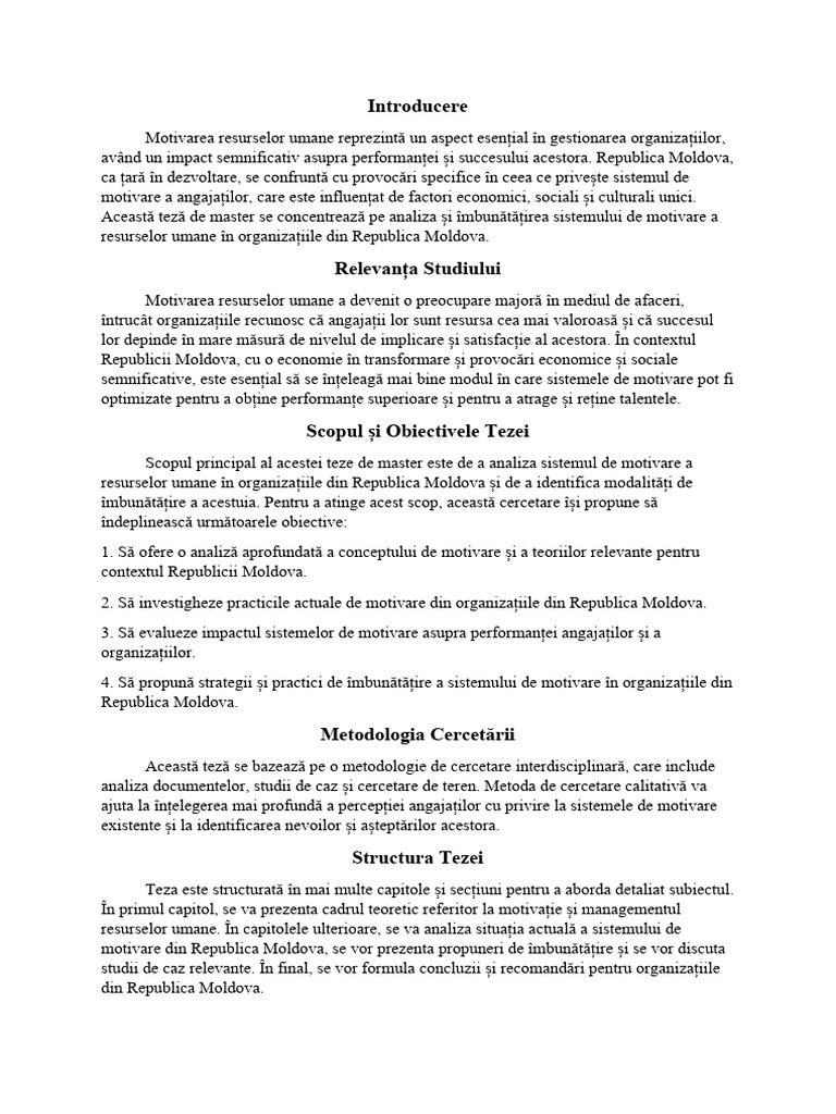 Teza de Master Sistemul de Motivare | PDF