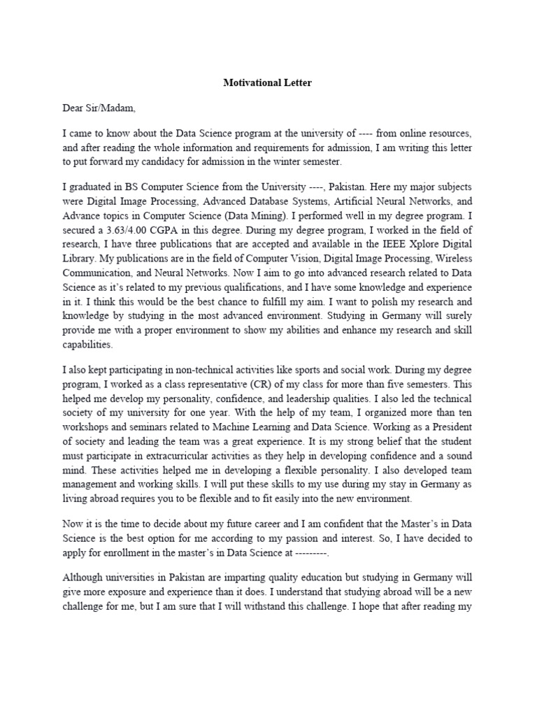 Motivation Letter Masters | PDF