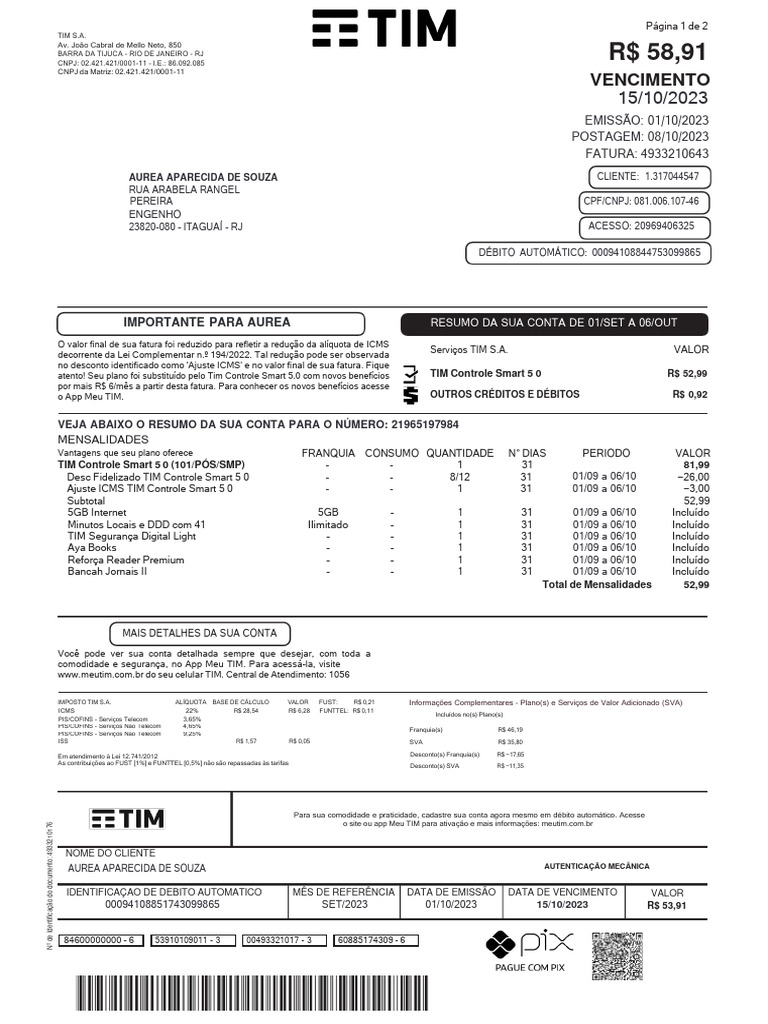 Comprovante Do Meu Tim Aurea | PDF
