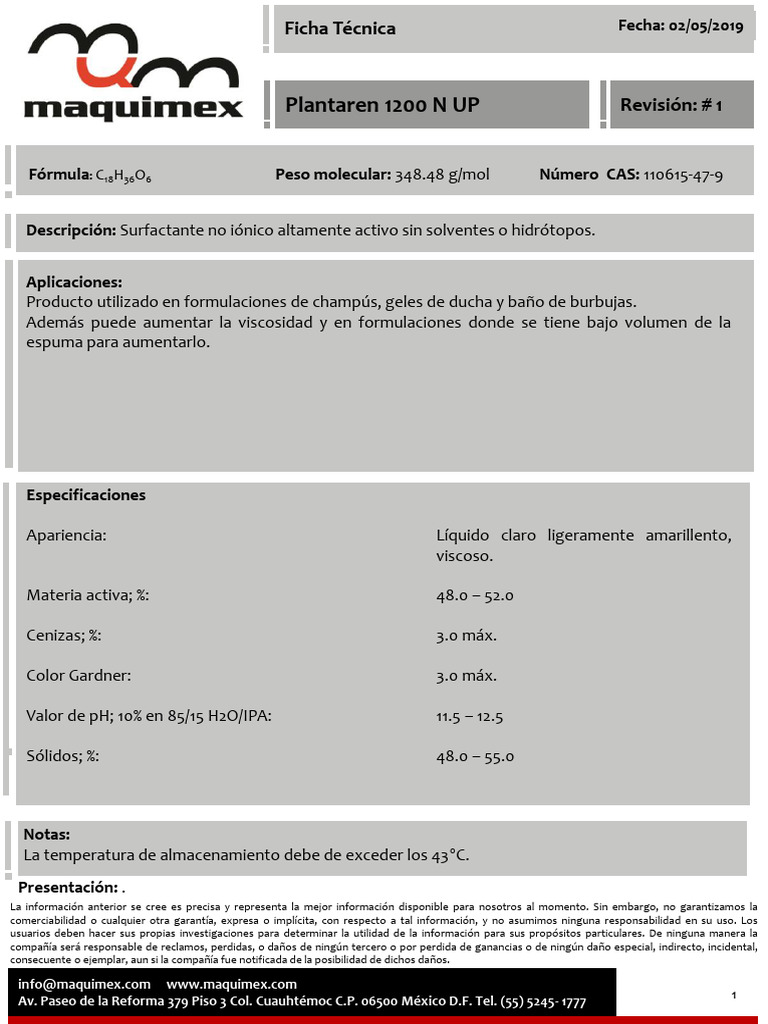 Ficha Técnica de Plantaren 1200 N UP | PDF