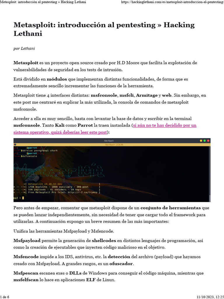 Pentesting Introduccion Metasploit | PDF | Explotar (Seguridad ...