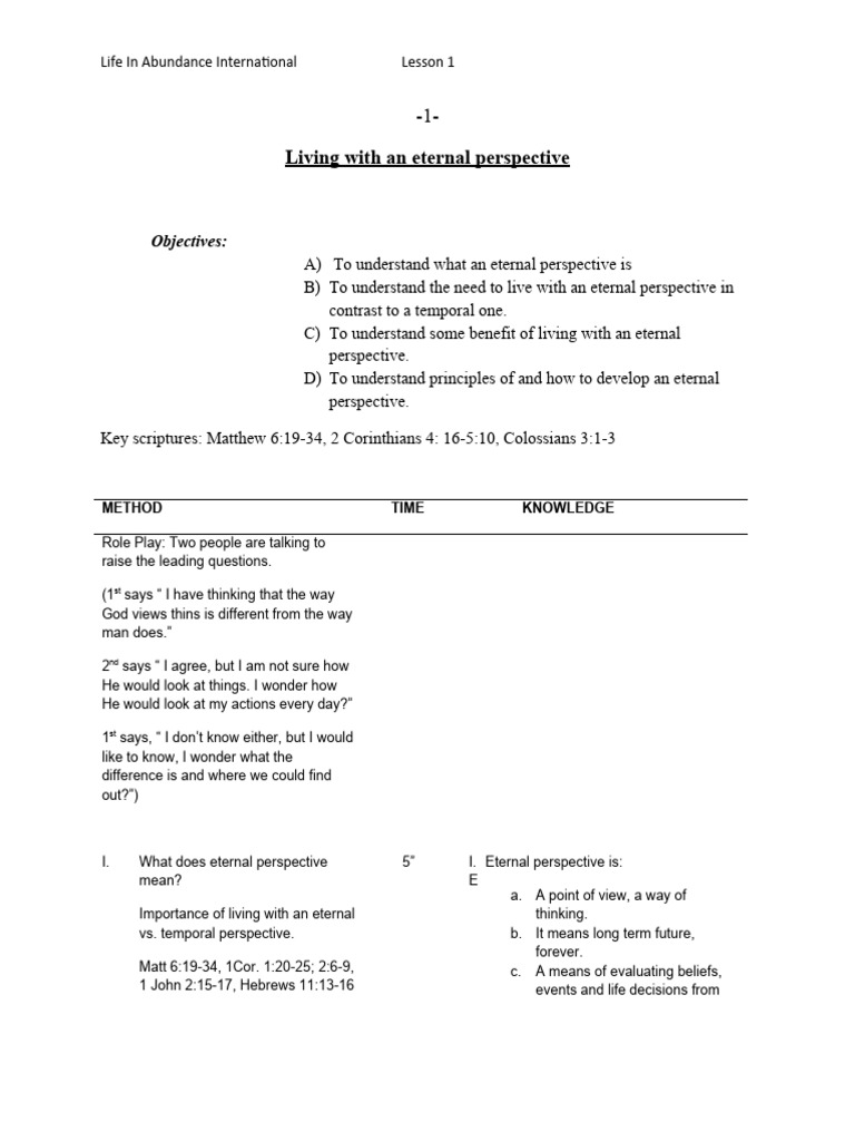 Living with an Eternal Perspective | PDF | God | Religious Belief And ...
