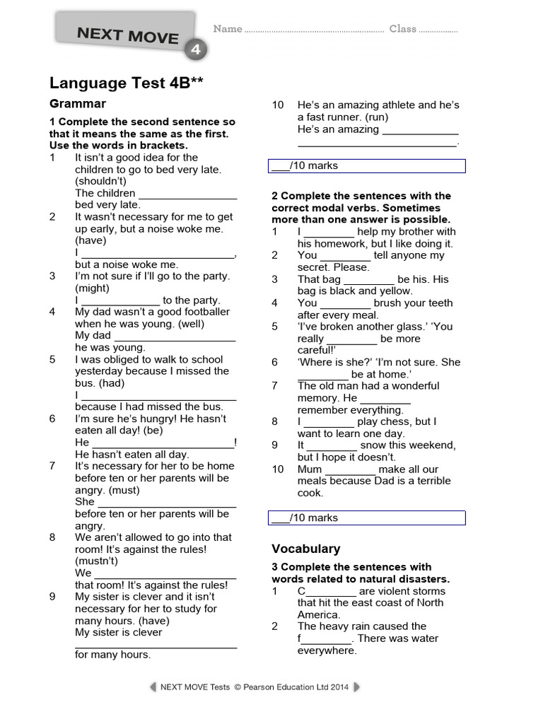 Language Test 4B : Grammar | PDF | Linguistics | Grammar