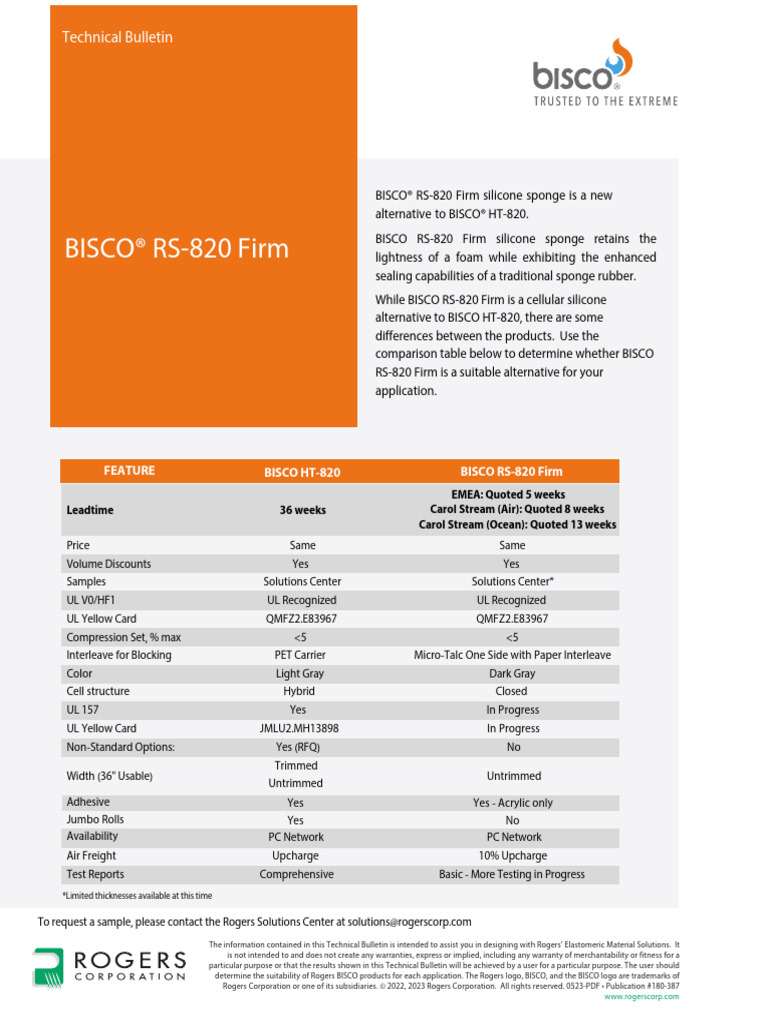 BISCO RS-820 Technical Bulletin | PDF | Physical Sciences | Materials