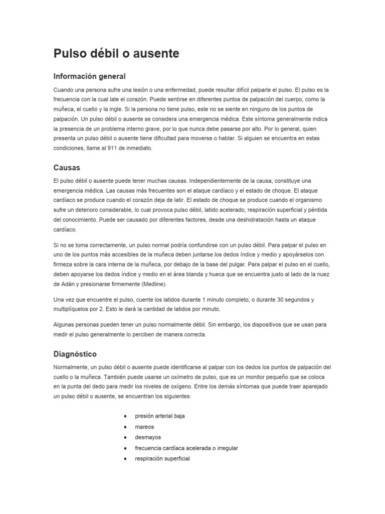 Pulso Débil o Ausente | PDF