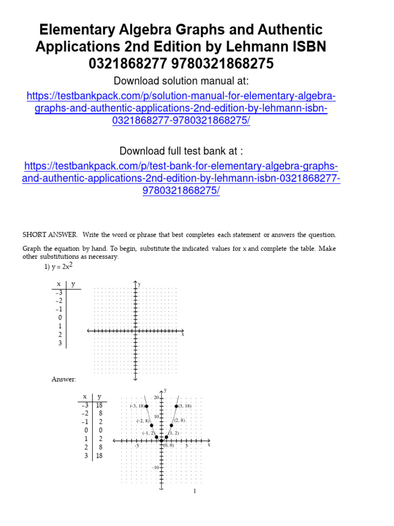 Elementary Algebra Graphs and Authentic Applications 2nd Edition ...