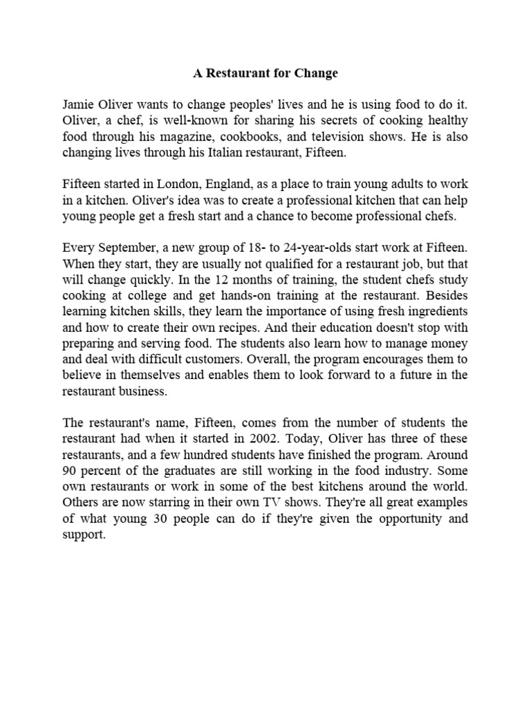 A Restaurant For Change | PDF