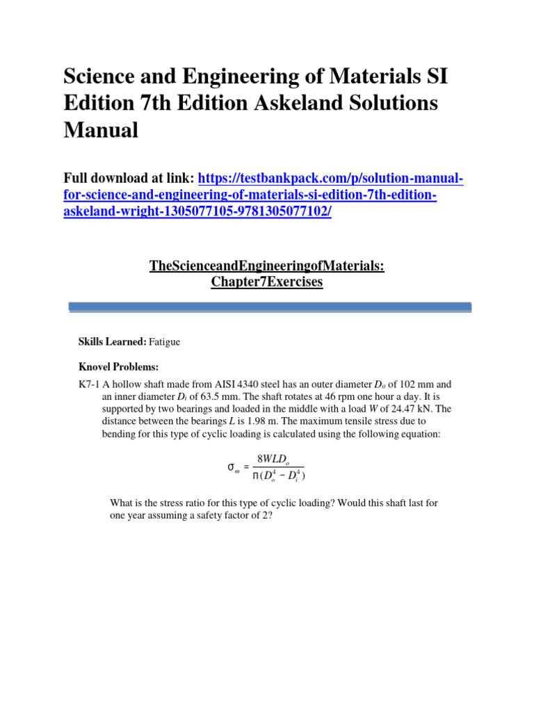 Science and Engineering of Materials SI Edition 7th Edition Askeland ...