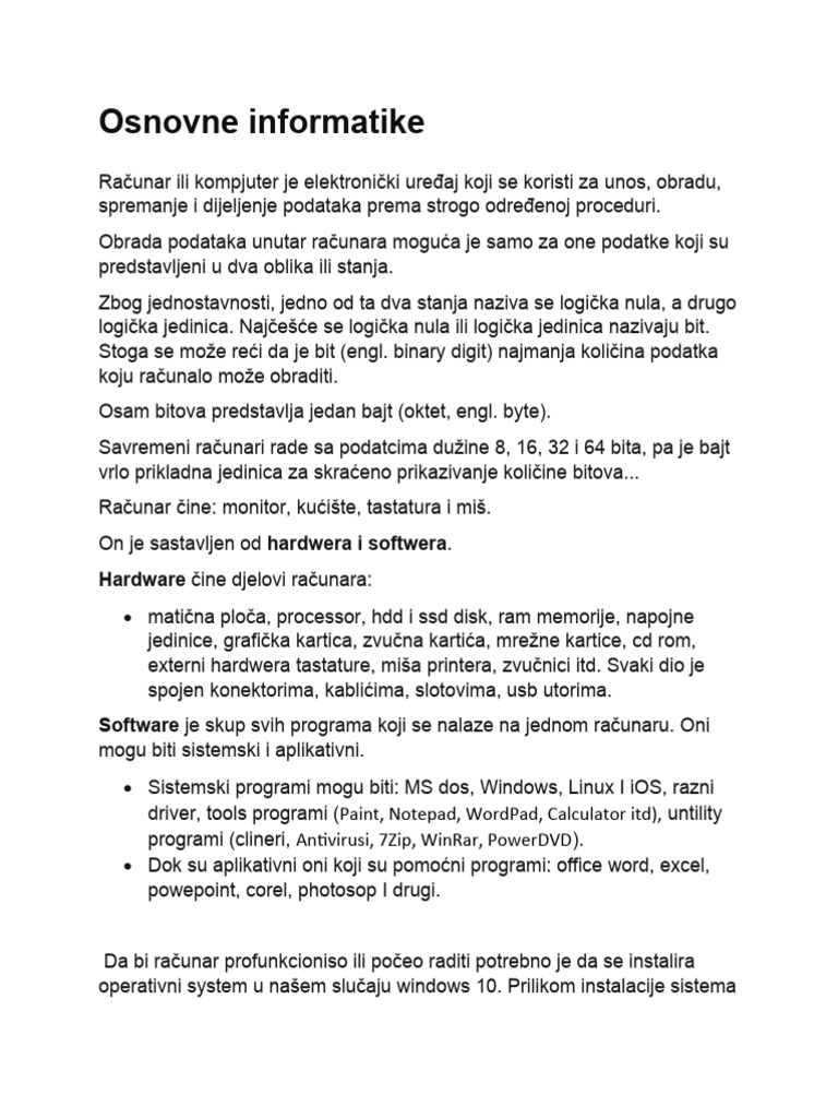 Osnovne Informatike 2010 | PDF