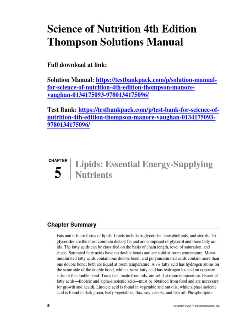 Science of Nutrition 4th Edition Thompson Solutions Manual 1 | PDF ...
