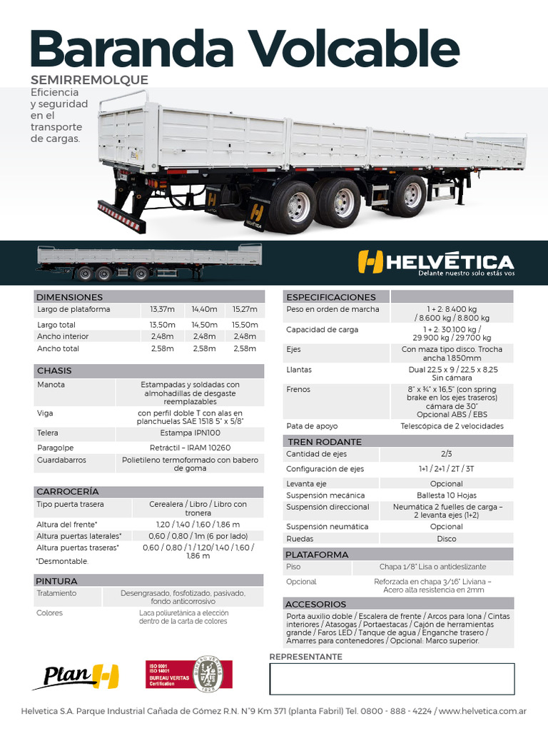 Ficha Tecnica Baranda Volcable Semirremolque Helvetica | PDF