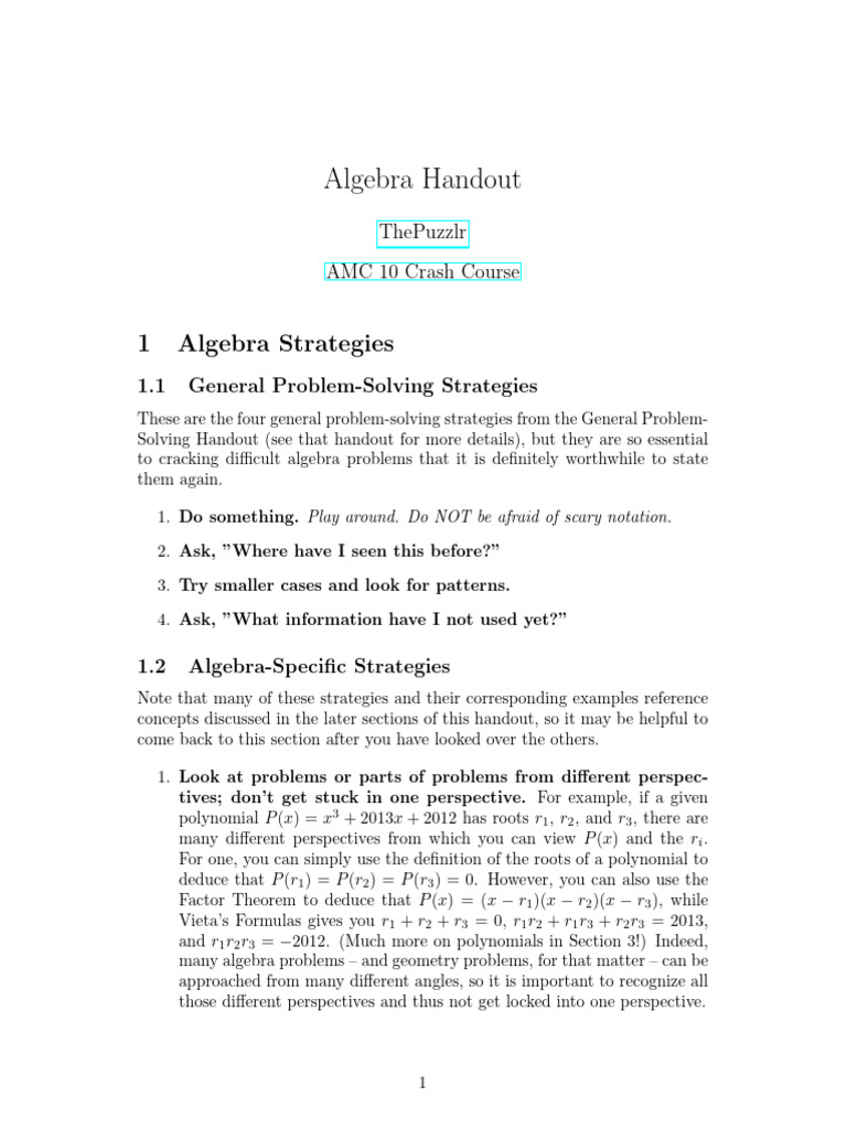 Algebra Handout | PDF