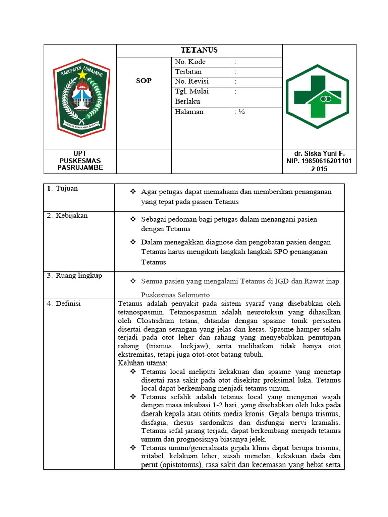 Sop Tetanus | PDF