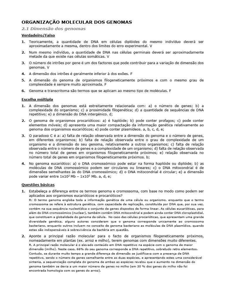 Cap 2 ORGANIZACAO MOLECULAR DOS GENOMAS - C Sol - Alunos | PDF | DNA ...