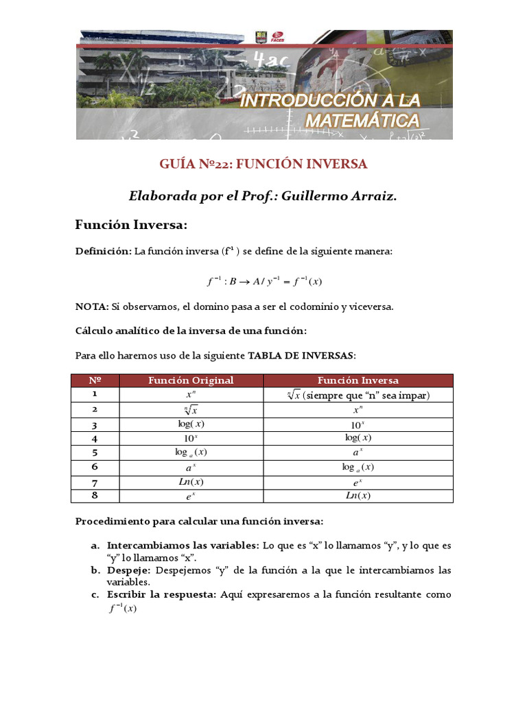 Función Inversa | PDF | Función (Matemáticas) | Matemática Elemental