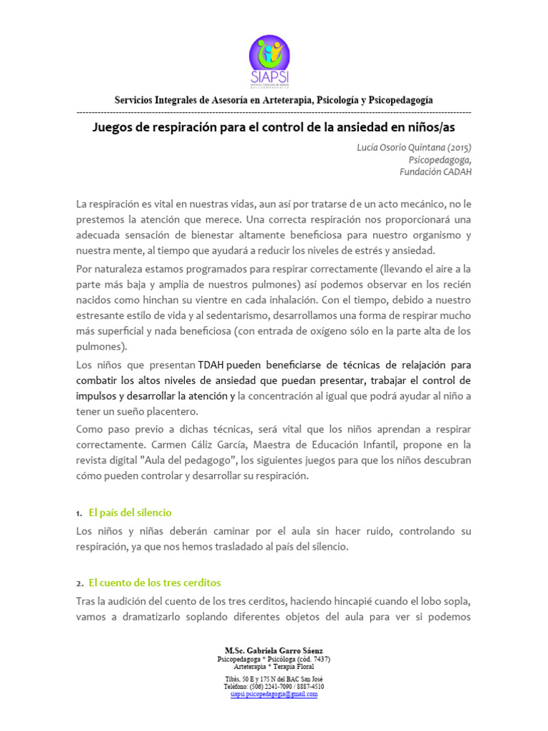 Ejercicios Respiración Niños | PDF | Respiración | Educación de la ...