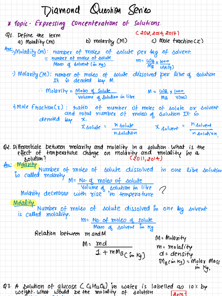 Solutions PYQ | PDF | Molar Concentration | Chemistry