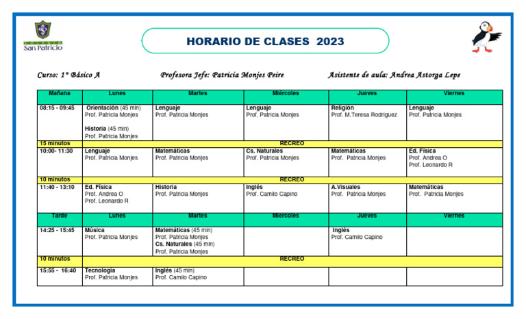 1ro A HORARIO 2023 | PDF
