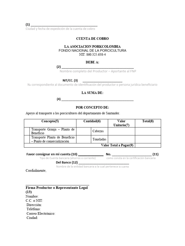 FORMATO CUENTA COBRO VF-Porkcolombia-Programa-PATS | PDF