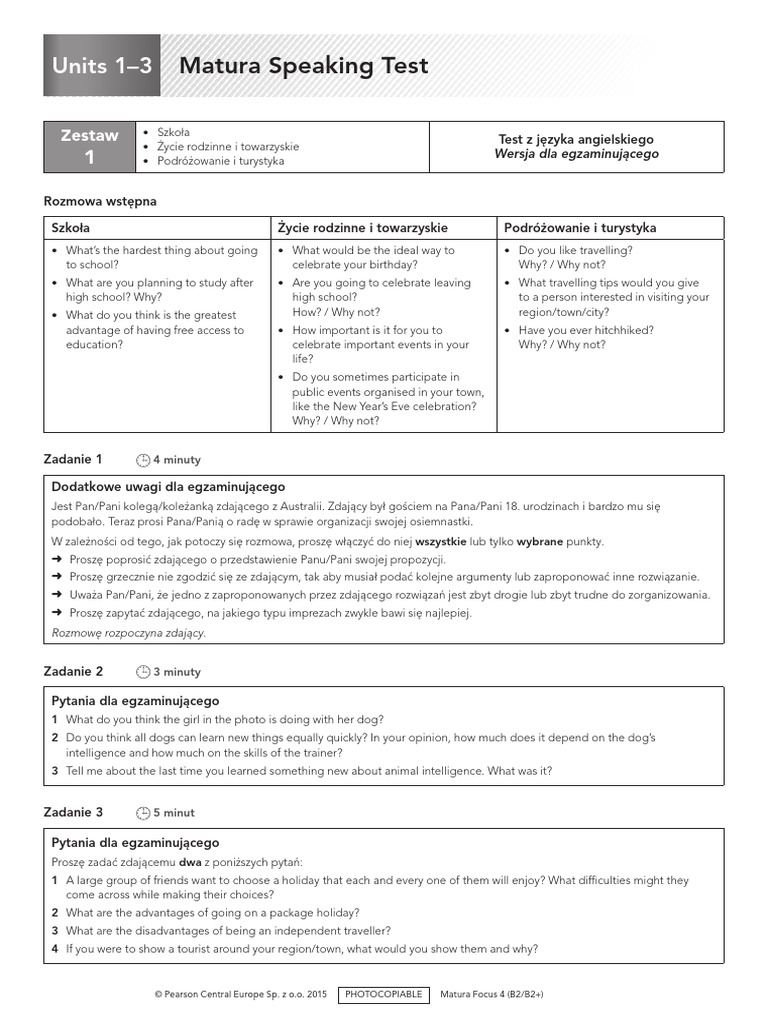 Speaking Test 1 Units 1-3 For Teacher | PDF