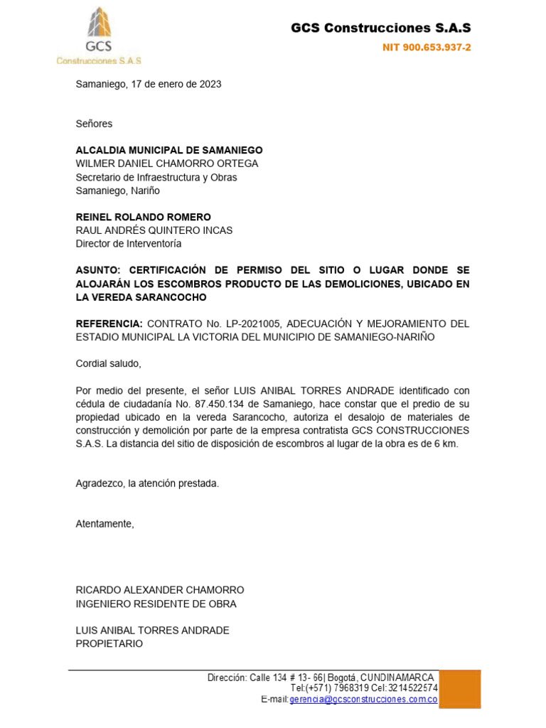 Certificación de Permiso Del Sitio de Disposición | PDF