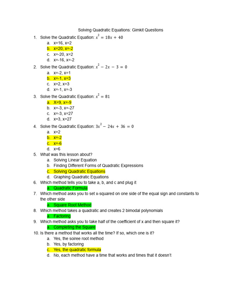 Gimkit Questions | PDF