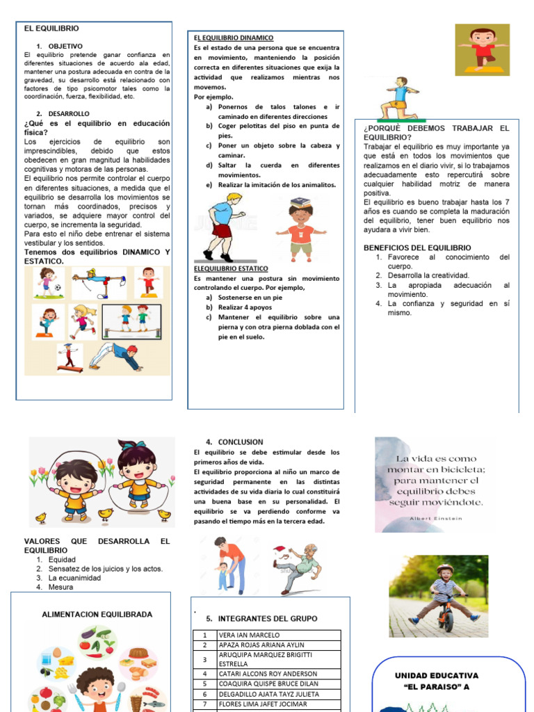 Importancia del Equilibrio en Educación Física | PDF