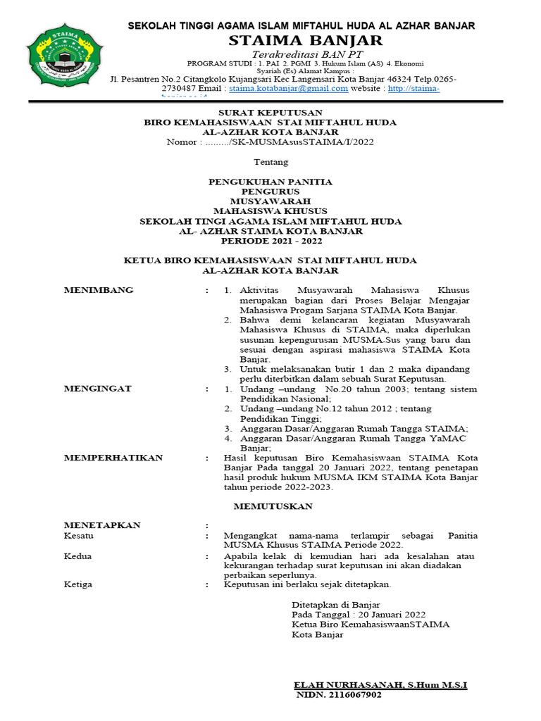 Tamplet SK Musma Sus | PDF