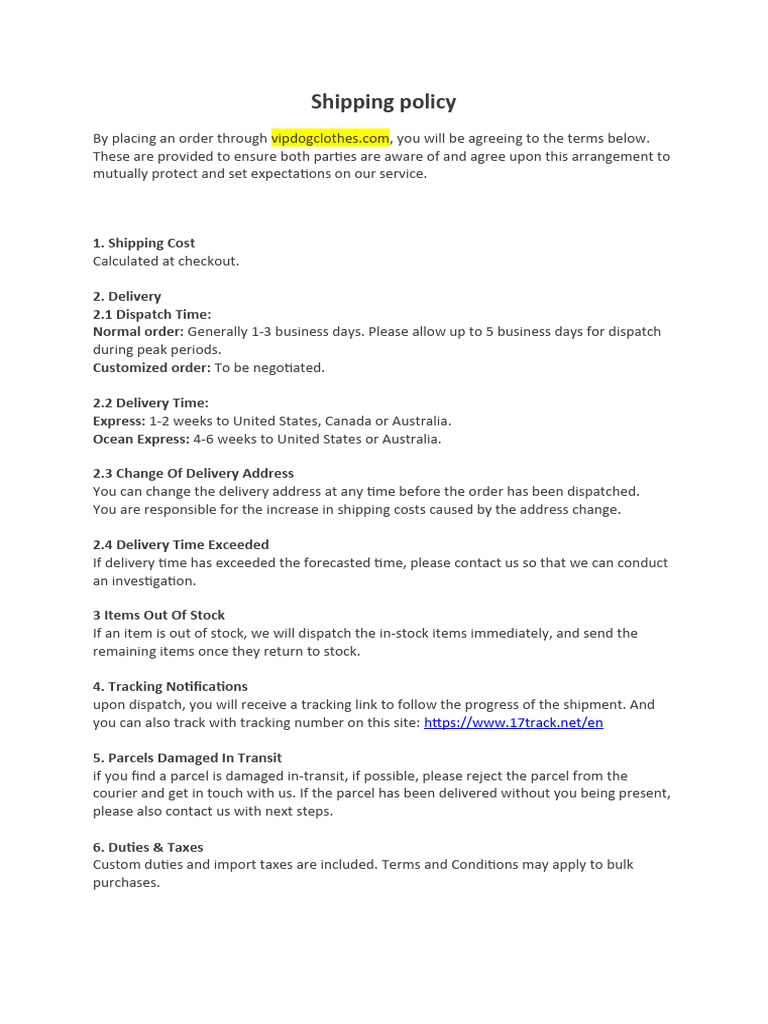 Shipping Policy | PDF