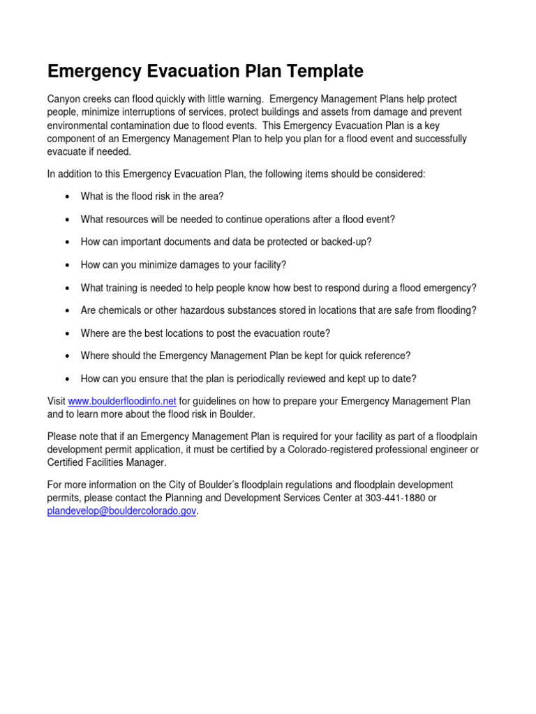 Flood Emergency Evacuation Plan Template | PDF